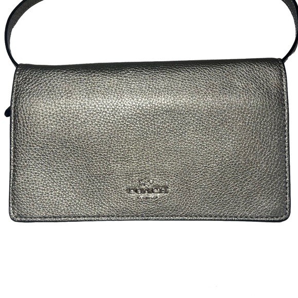 Coach | Bags | Authentic Coach Wallet Clutch Crossbody Bag Silver Gray ...